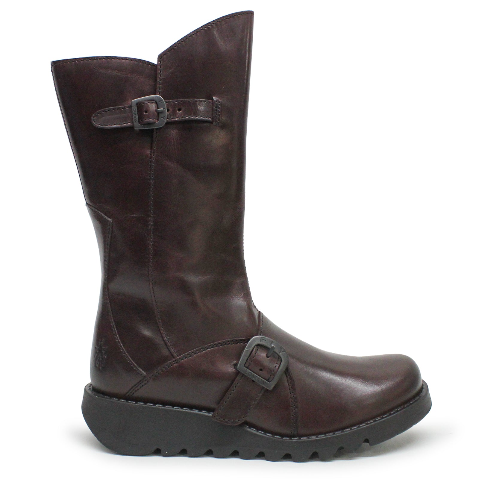 Fly London MES 2 Rug Leather Women's Zip Up Wine Black Boots