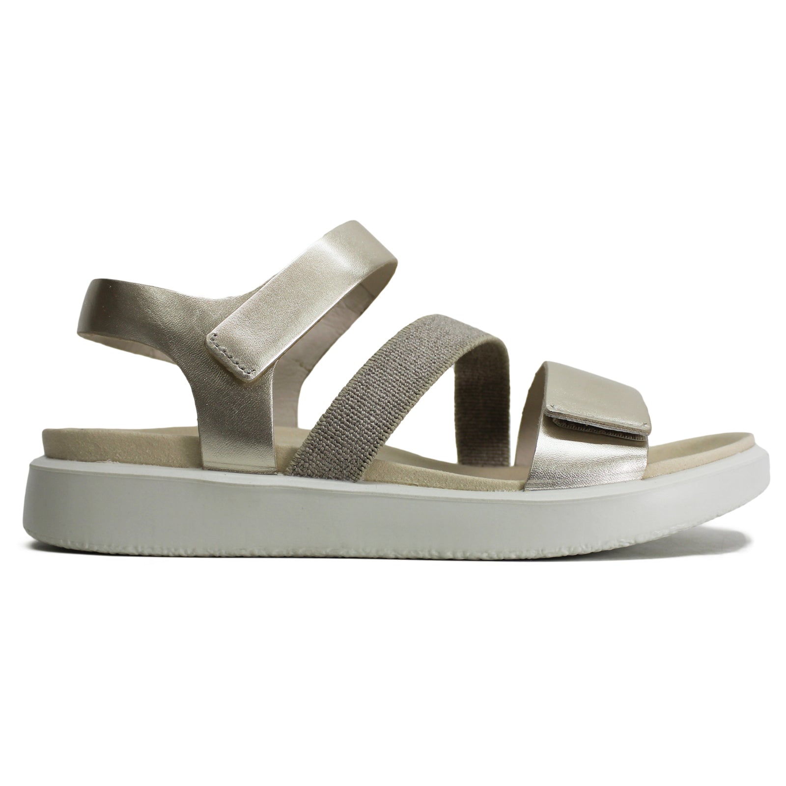 Ecco Flowt 273713 Leather Textile Women's Pure White Gold Slingbacks ...